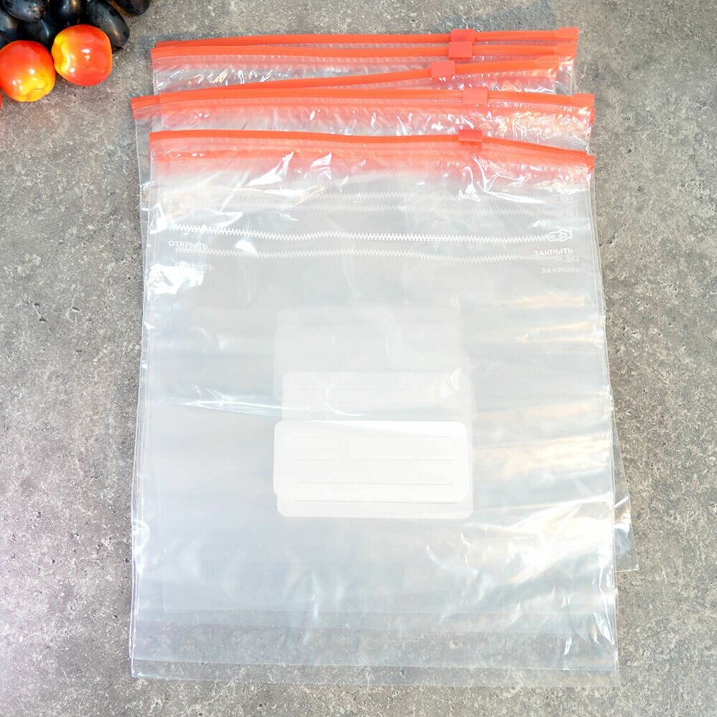 Пакет для заморозки и хранения 3л с замком-слайдером, 7 шт, полиэтилен