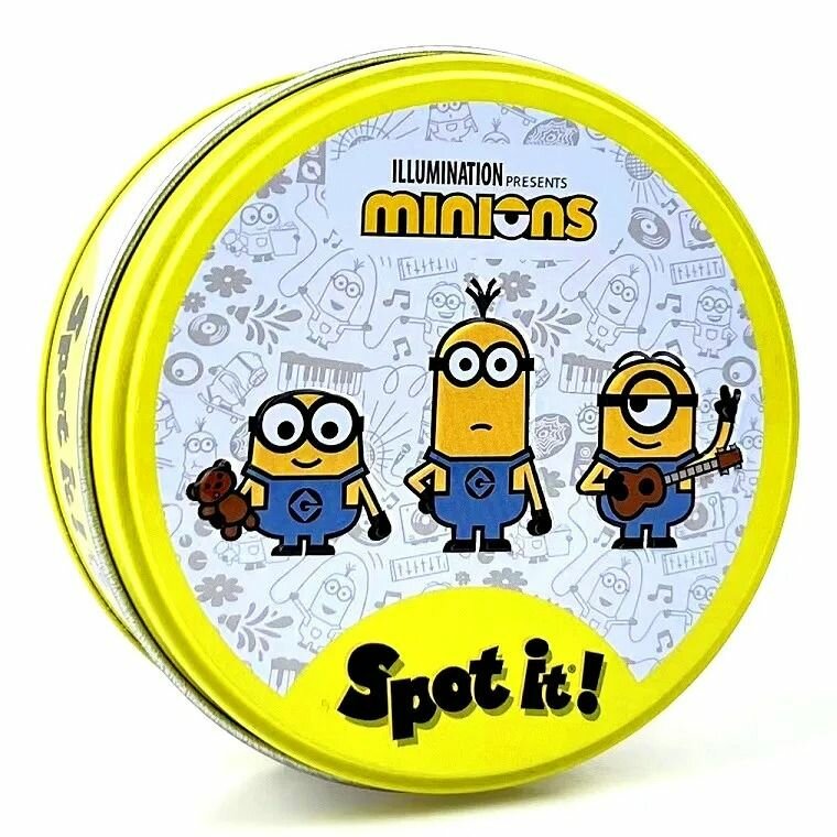 Настольная игра Доббль / Spot It! Minions, компактная карточная игра 55 карт в жестяной баночке для всей семьи, на внимательность, скорость и реакцию, подходит детям от 4 лет