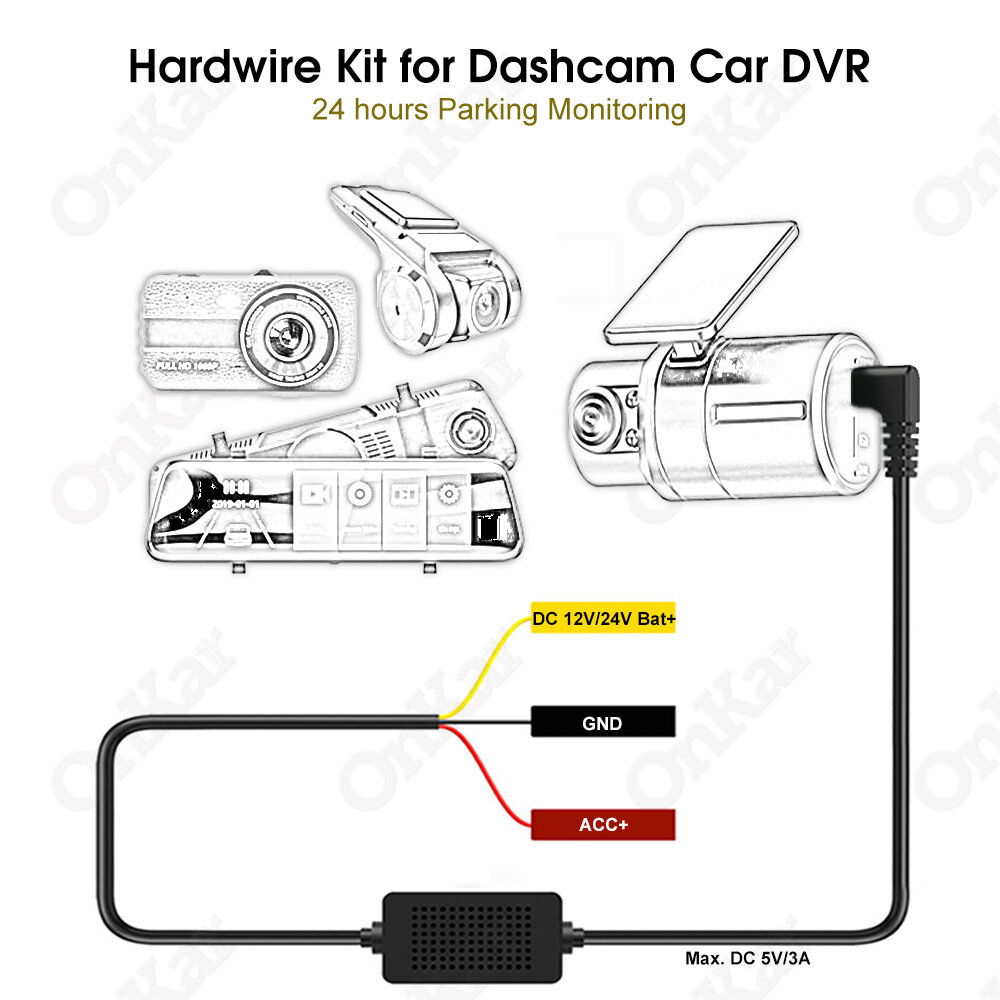 Комплект проводов видеорегистратора, USB-кабель Buck Line для видеорегистратора, зеркало, зарядное устройство, видеорегистратор, 24-часовой мониторинг парковки, зарядка 24 В 12 В до 5 В 3 А, с предохранителем 5 А, сертификаты CE одобрены