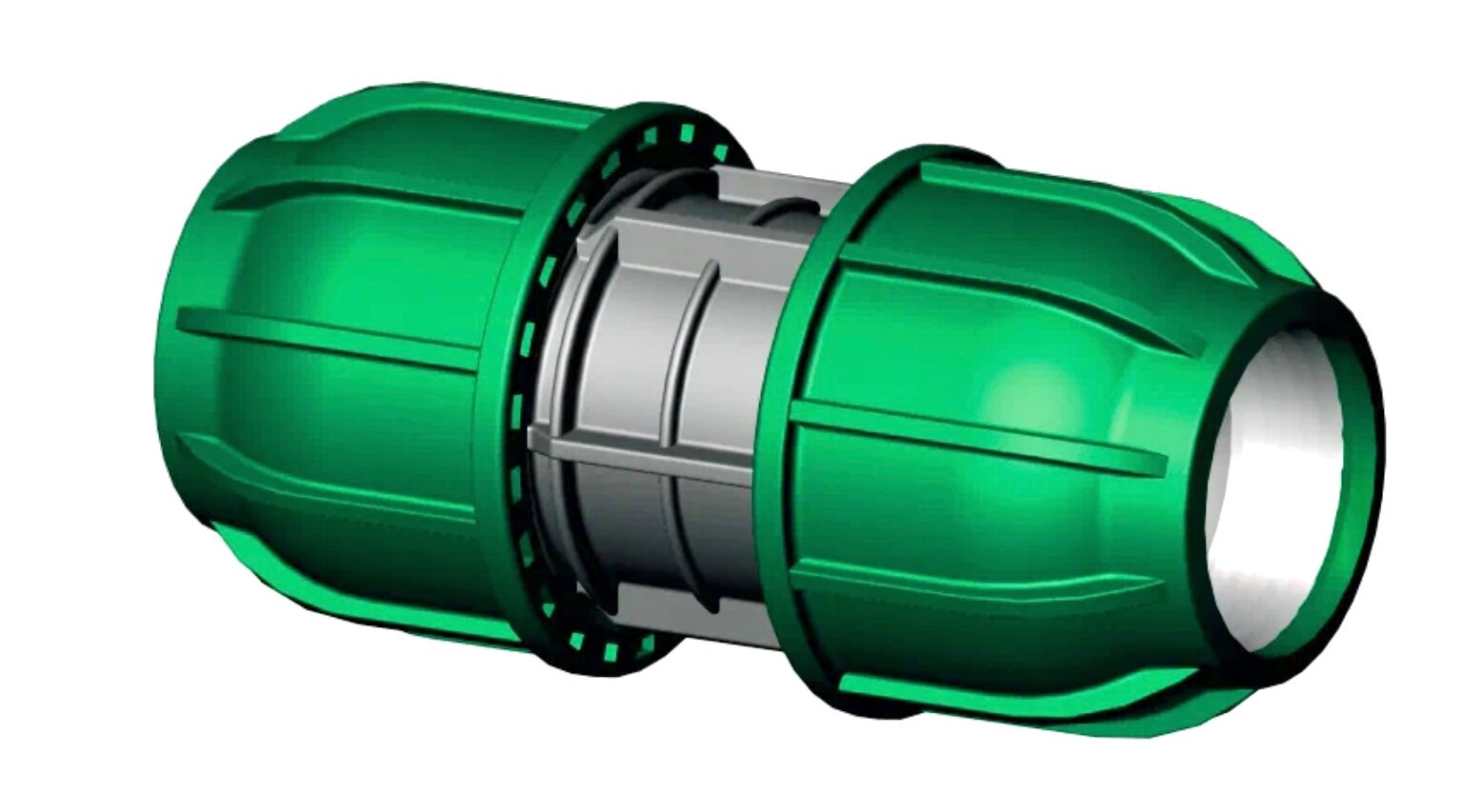 Муфта компрессионная POLEXT, для ПНД труб 63мм, с гайками, зеленая, 1шт