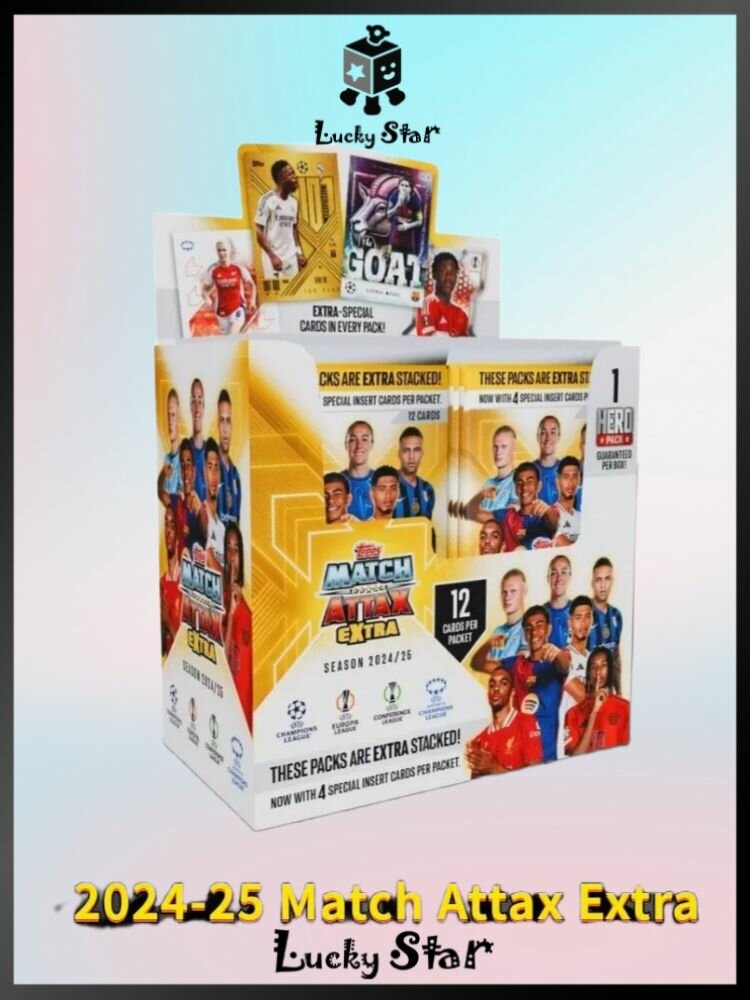 Topps Match Attax Extra 24/25 футбольной звезды Лиги чемпионов УЕФА - Полная коробка - содержит 24 упаковки (288 карточек)