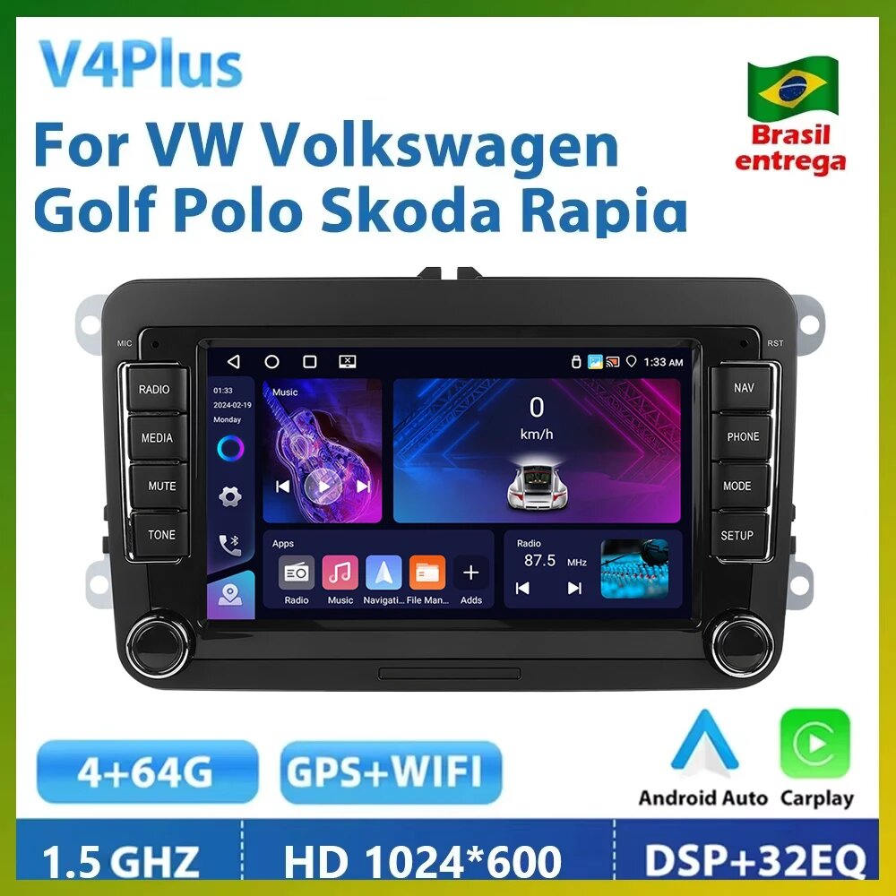 Podofo Android 11 для VW Volkswagen Golf Polo Skoda Rapid Octavia Radio Tiguan 4G 64G 1.5GHZ 7in