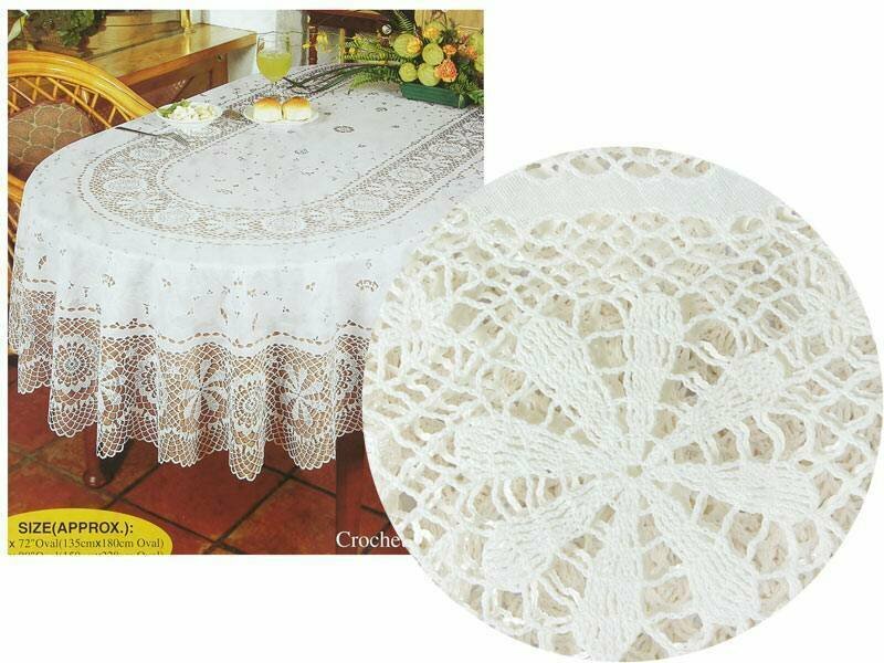 Скатерть овальная 135х180см "Crochet", ПВХ, кружевная, бежевая, удобная в уходе