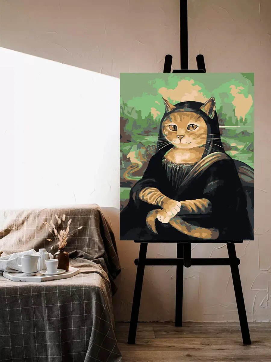 Картина по номерам Мона Лиза Мем кот Животное