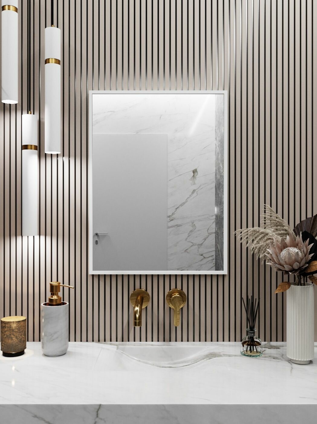 Зеркало настенное 60х50 см. BLX MIRROR в ванную в алюминиевой раме, Белое