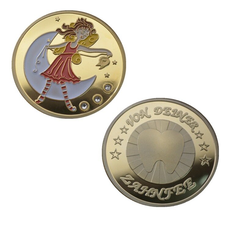 Памятная монета с золотым и серебряным покрытием, серия «Зубная фея», детская коллекционная медаль, тисненый металлический значок, материал: железо, 31 г, 3,1 x 0,4 см
