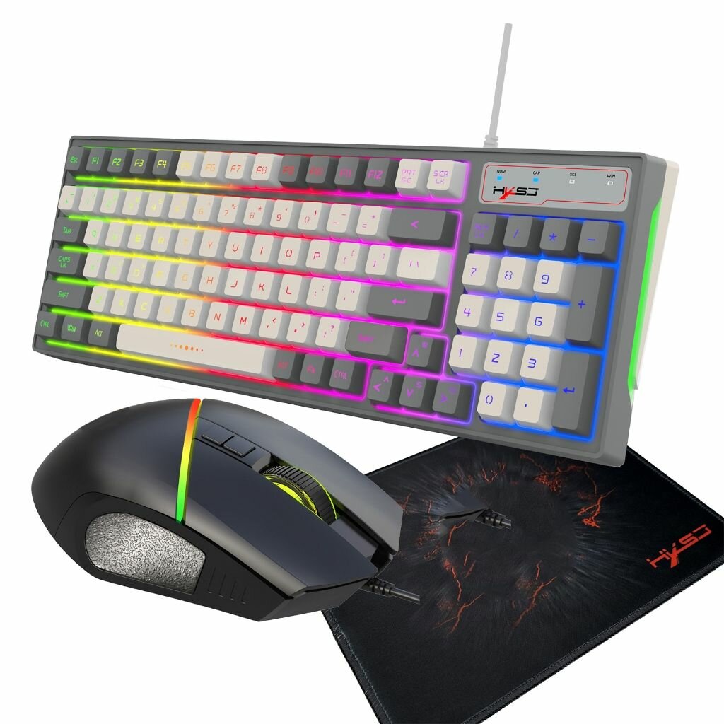 Игровой набор: клавиатура 96 клавиш RGB и мышь 6400DPI с ковриком