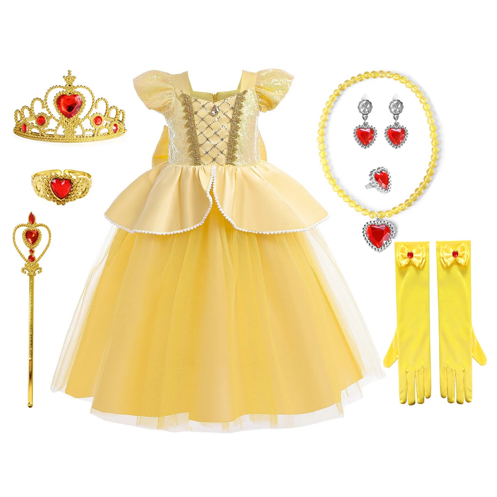 Костюм принцессы Беллы для девочек 7-8Years-Tag140, 02Yellow7