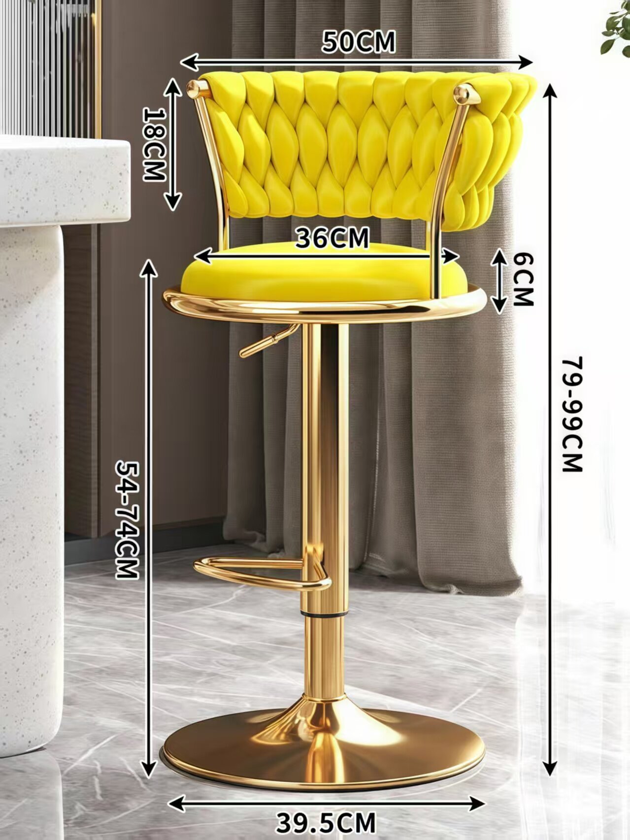 Стул "Жёлтый Золотой", барный, офисный, металлический каркас, велюр, максимальная нагрузка 150кг