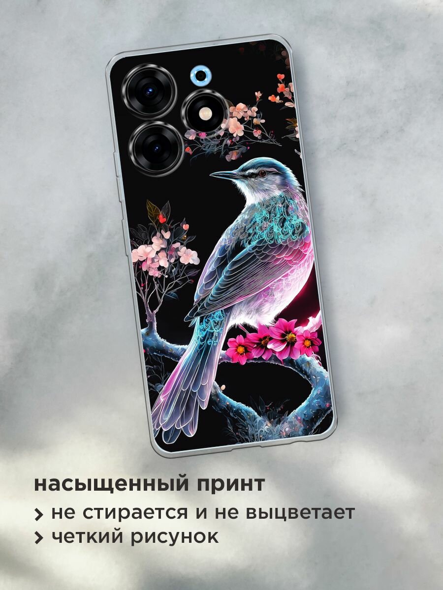 Чехол на Tecno Spark 10 Pro / Текно Спарк 10 Про с принтом "Птица на цветущем дереве" — фото 1