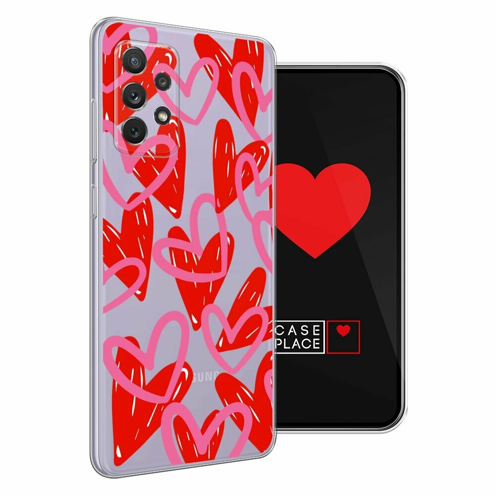 Чехол на Samsung Galaxy A73 / Самсунг Галакси А73 с принтом "Hearts doodles - 14 февраля", прозрачный — фото 1
