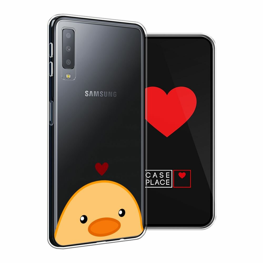 Чехол на Samsung Galaxy A7 2018 / Самсунг Галакси А7 2018 с принтом "Влюблённая уточка - 14 февраля", прозрачный — фото 1