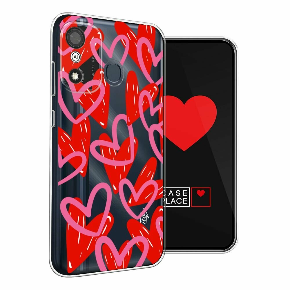 Чехол на Itel A27 / Ител А27 с принтом "Hearts doodles - 14 февраля", прозрачный — фото 1