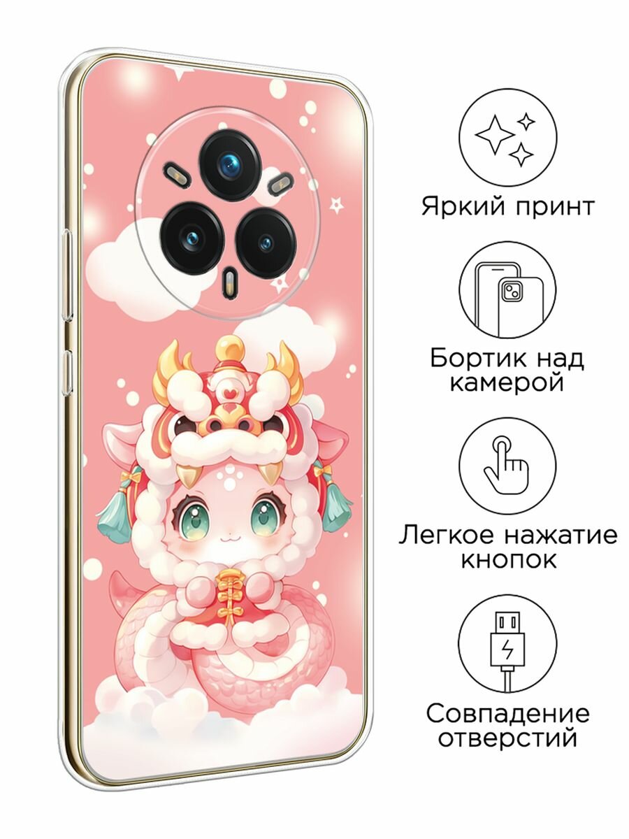 Чехол на Realme 14 Pro+ / Реалми 14 Про+ с принтом Розовая китайская змейка 1 — фото 1