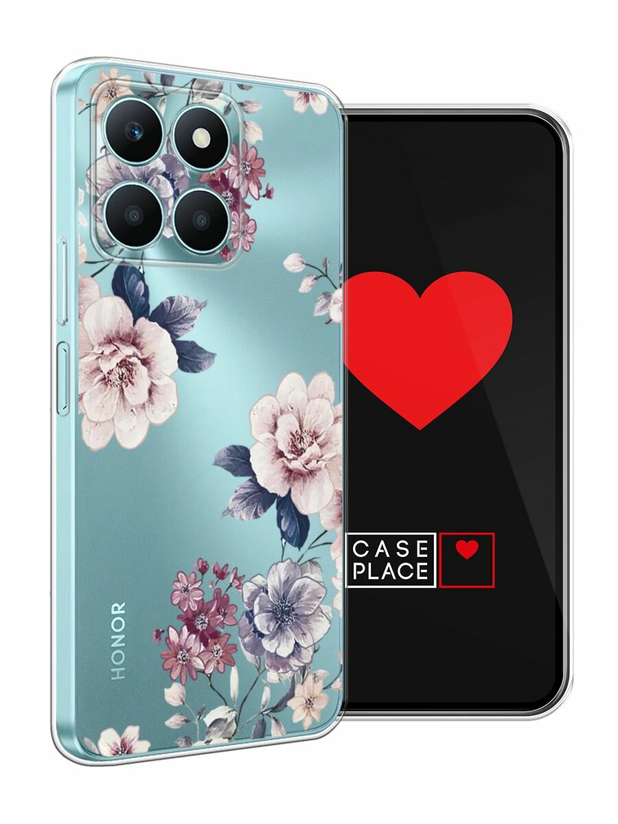 Чехол на Honor X6A / Хонор X6A с принтом "Нежные винтажные цветы", прозрачный — фото 1