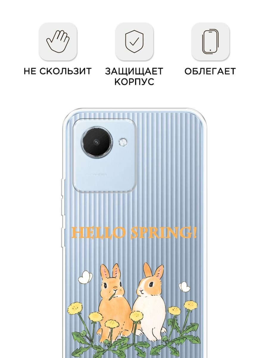 Чехол на Realme C30 / Реалми C30 с принтом "Весенние кролики", прозрачный — фото 1
