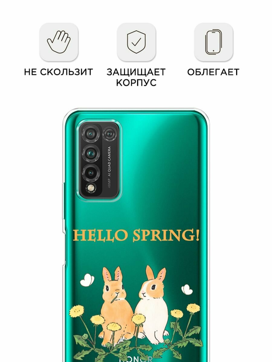 Чехол на Honor 10X Lite / Хонор 10X Лайт с принтом "Весенние кролики", прозрачный — фото 1