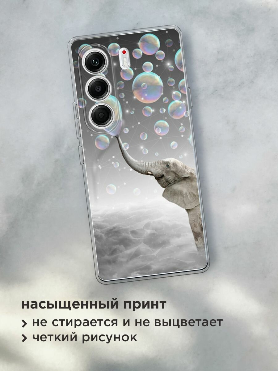 Чехол на Tecno Camon 40 Pro 5G / Текно Камон 40 Про 5G с принтом "Слон и мыльные пузыри" — фото 1