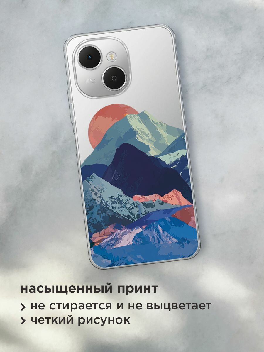 Чехол на Tecno Spark 40C / Текно Спарк 40C с принтом "Закат в снежных горах", прозрачный — фото 1