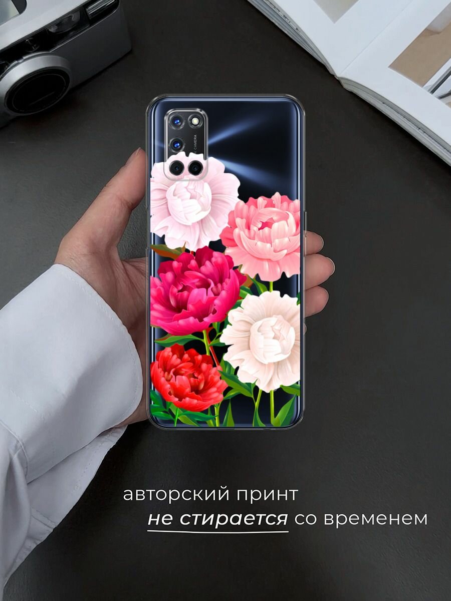 Чехол на Oppo A52/A72 / Оппо A52/A72 с принтом "Большие пионы", прозрачный — фото 1