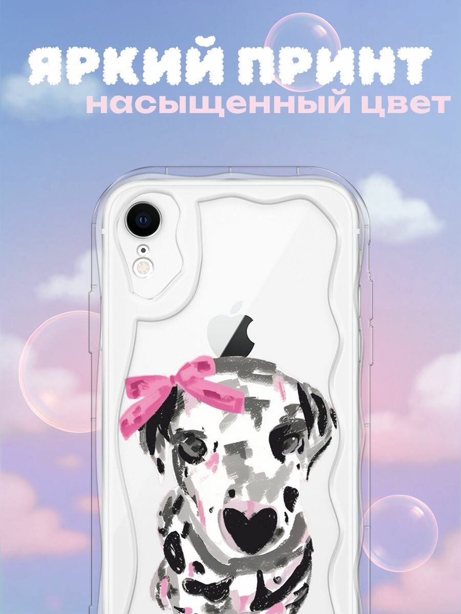 Чехол на Apple iPhone XR / Айфон XR с принтом "Далматинец с бантиком 3" — фото 1