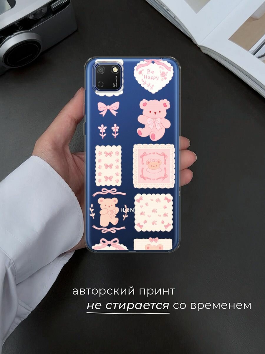 Чехол на Honor 9S/Huawei Y5p / Хонор 9S/Хуавей Y5p с принтом "Розовые марки", прозрачный — фото 1
