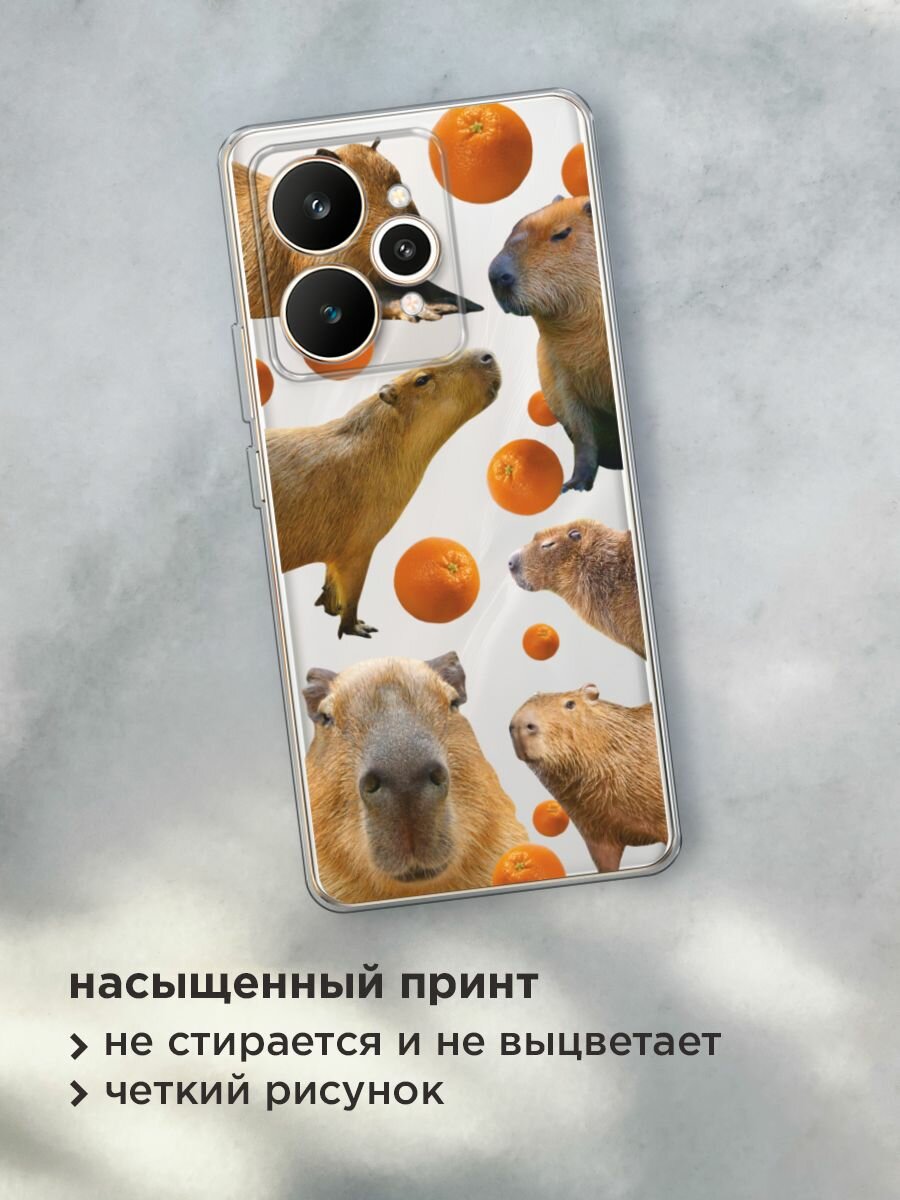 Чехол на Realme 15 / Реалми 15 с принтом "Капибара и апельсины", прозрачный — фото 1