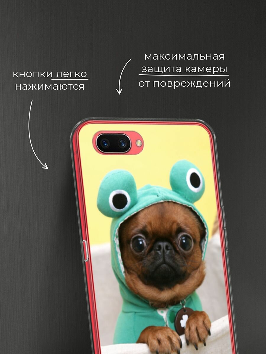 Чехол на Oppo A3s / Oppo A3s с принтом "Собачка в шапке лягушки" — фото 1