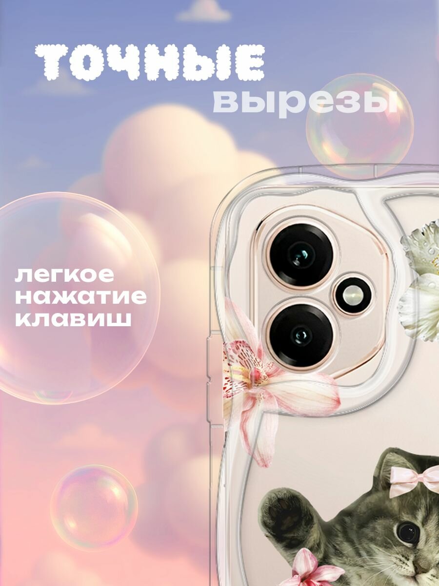 Чехол на Honor 400 / Хонор 400 с принтом "Котенок в цветах", прозрачный — фото 1