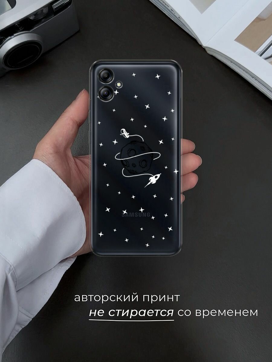 Чехол на Samsung Galaxy A04e / Самсунг A04e с принтом "Полет вокруг луны", прозрачный — фото 1