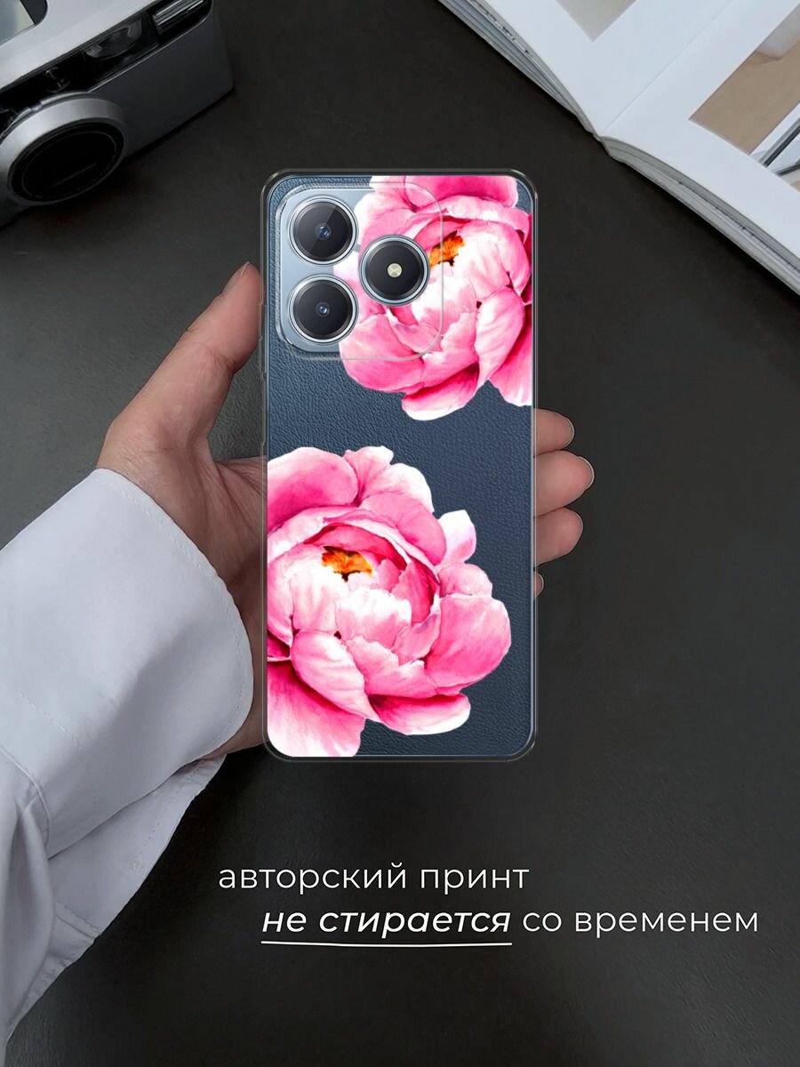 Чехол на Realme C63 / Реалми С63 с принтом "Open peonies", прозрачный — фото 1