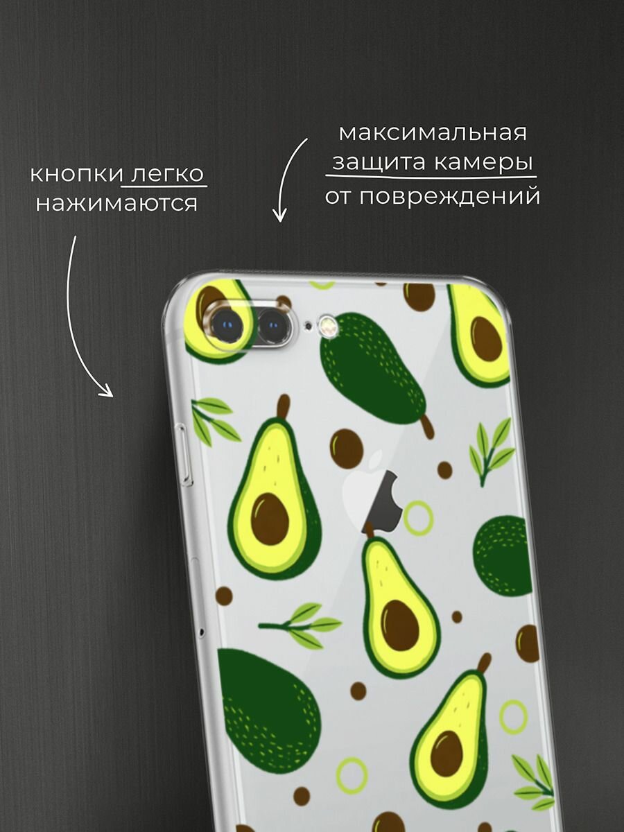 Чехол на Apple iPhone 7 Plus / Айфон 7 Плюс с принтом "Авокадо паттерн", прозрачный — фото 1