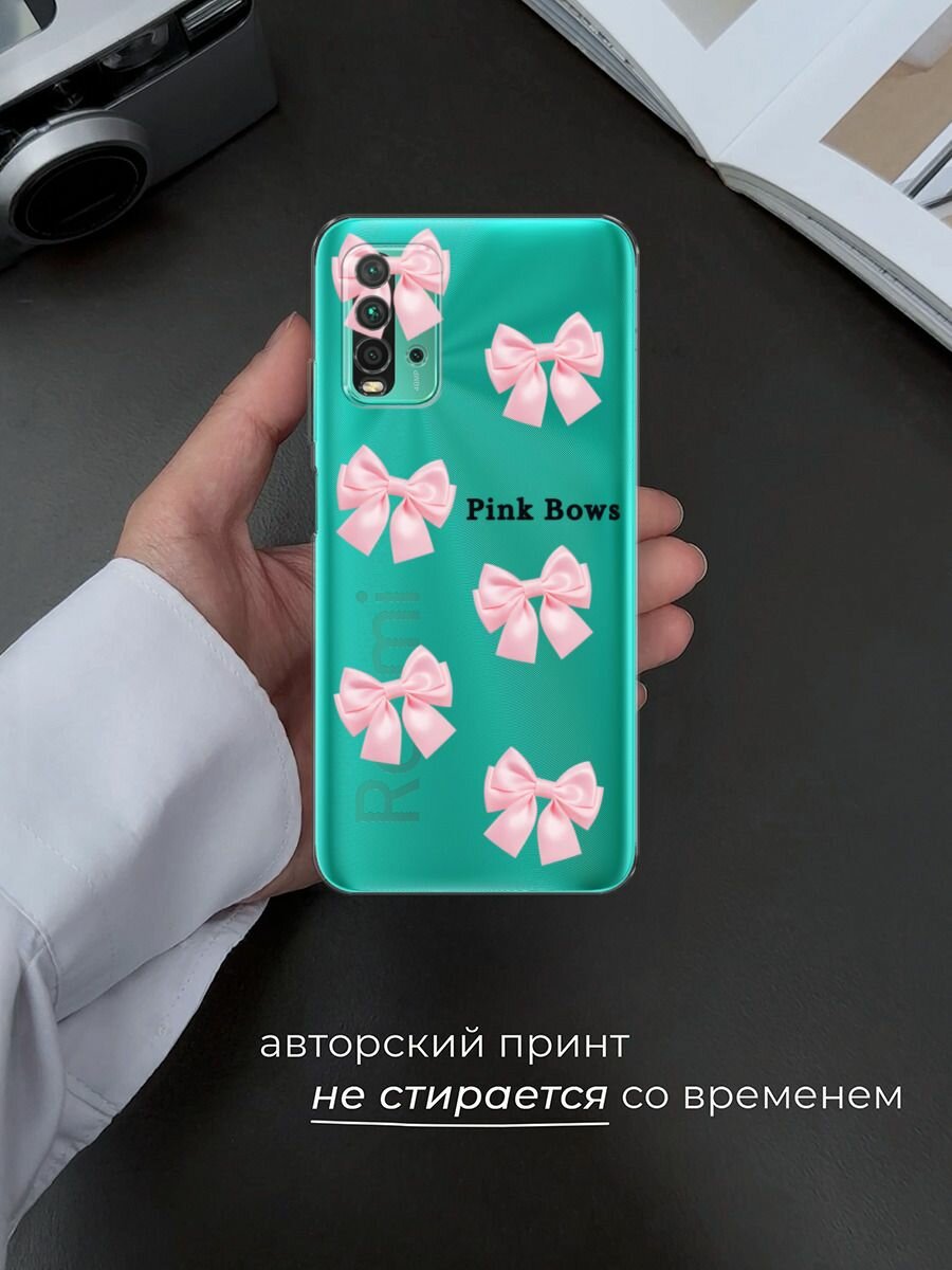 Чехол на Xiaomi Redmi 9T / Сяоми Редми 9Т с принтом "Pink Bows", прозрачный — фото 1