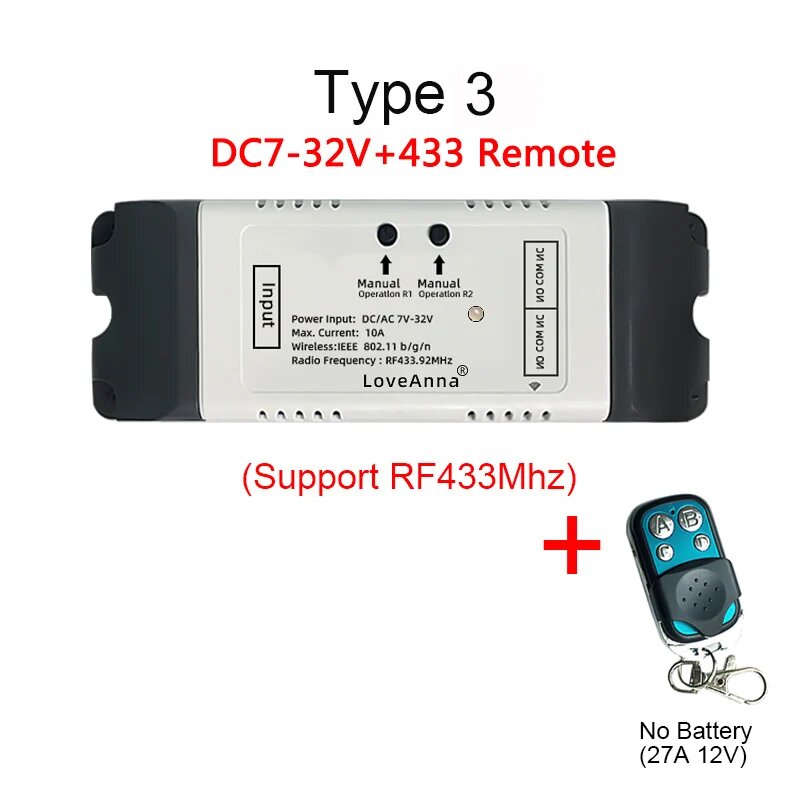 Wi-Fi модуль переключателя AllbeAI 2 канала 2ch DC 7-32V RF433