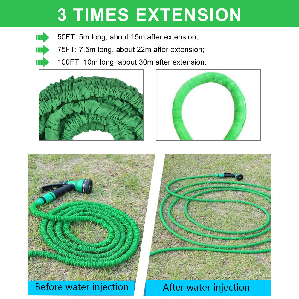 50 футов/15 м, 3-кратно расширяемый садовый шланг, герметичный, расширяемый шланг, телескопическая труба для полива высокого давления, волшебный гибкий шланг для воды с 7-функциональной распылительной насадкой для мытья автомобиля, полива сада и зелени