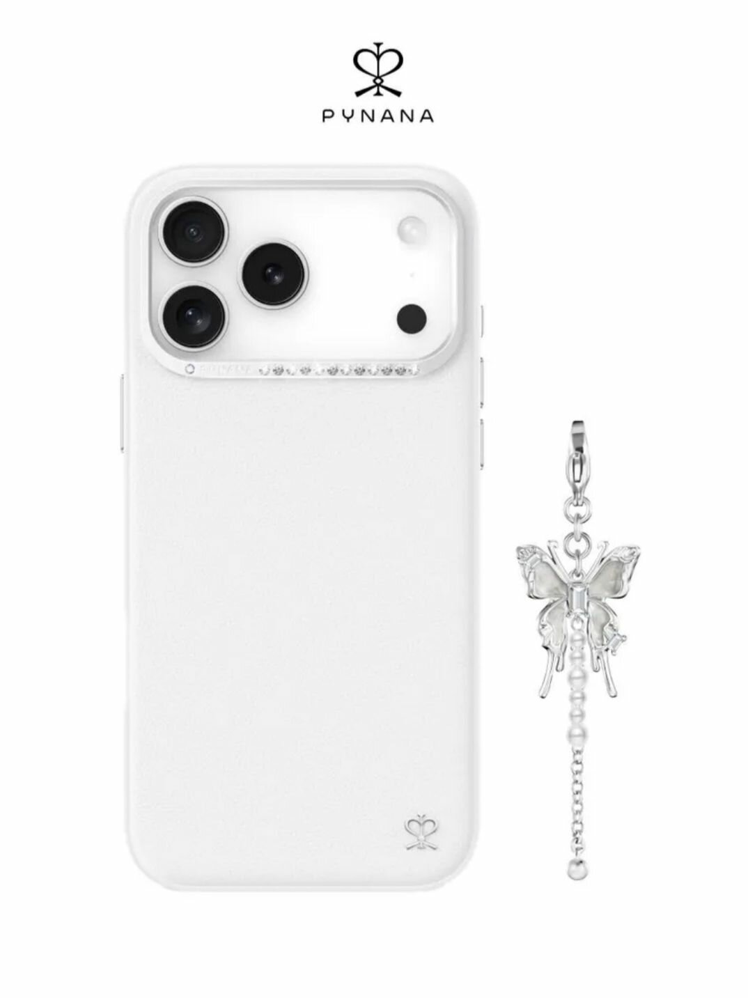 Чехол PYNANA iPhone 17 Pro кожа, кристаллы Swarovski, Starry Series белый