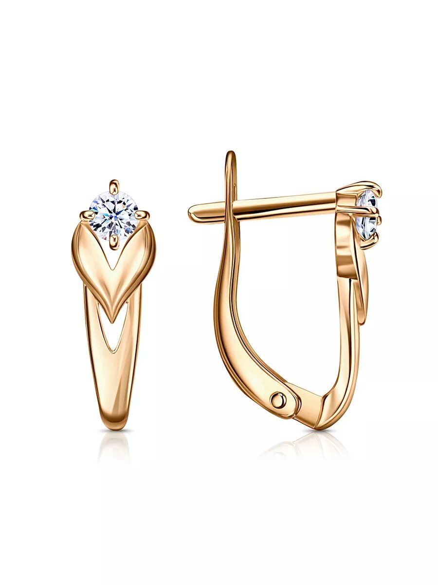Серьги, серебро, 925 проба, золочение, фианит