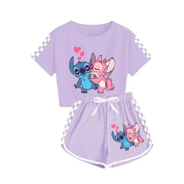 Комплект из футболки и шорт «Стич», детская одежда с героями мультфильмов Диснея, летняя пижама для мальчиков и девочек, спортивная футболка и шорты с короткими рукавами, подарок, Размер: 140 см
