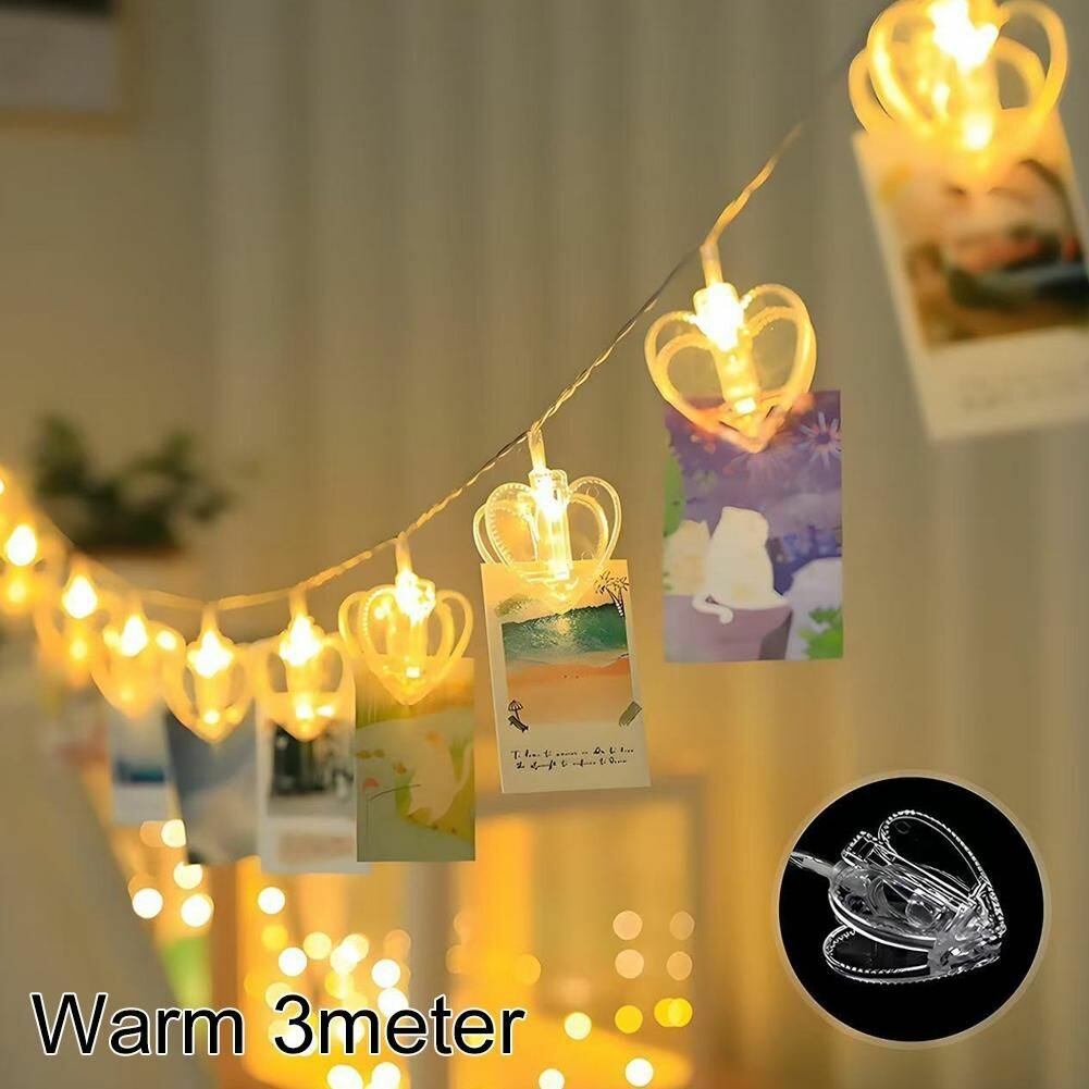 Гирлянда с прищепками для фотографий (растяжка для фото), 10/20 ламп 1.5/3 метров, питание от порта USB