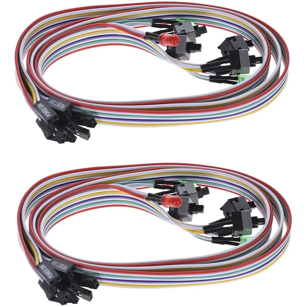 M36K-2 шт. Корпус компьютера ATX Кабель переключателя включения и выключения сброса с 2 светодиодами Красный Зеленый Корпус ATX Передняя панель Провод, 65 см