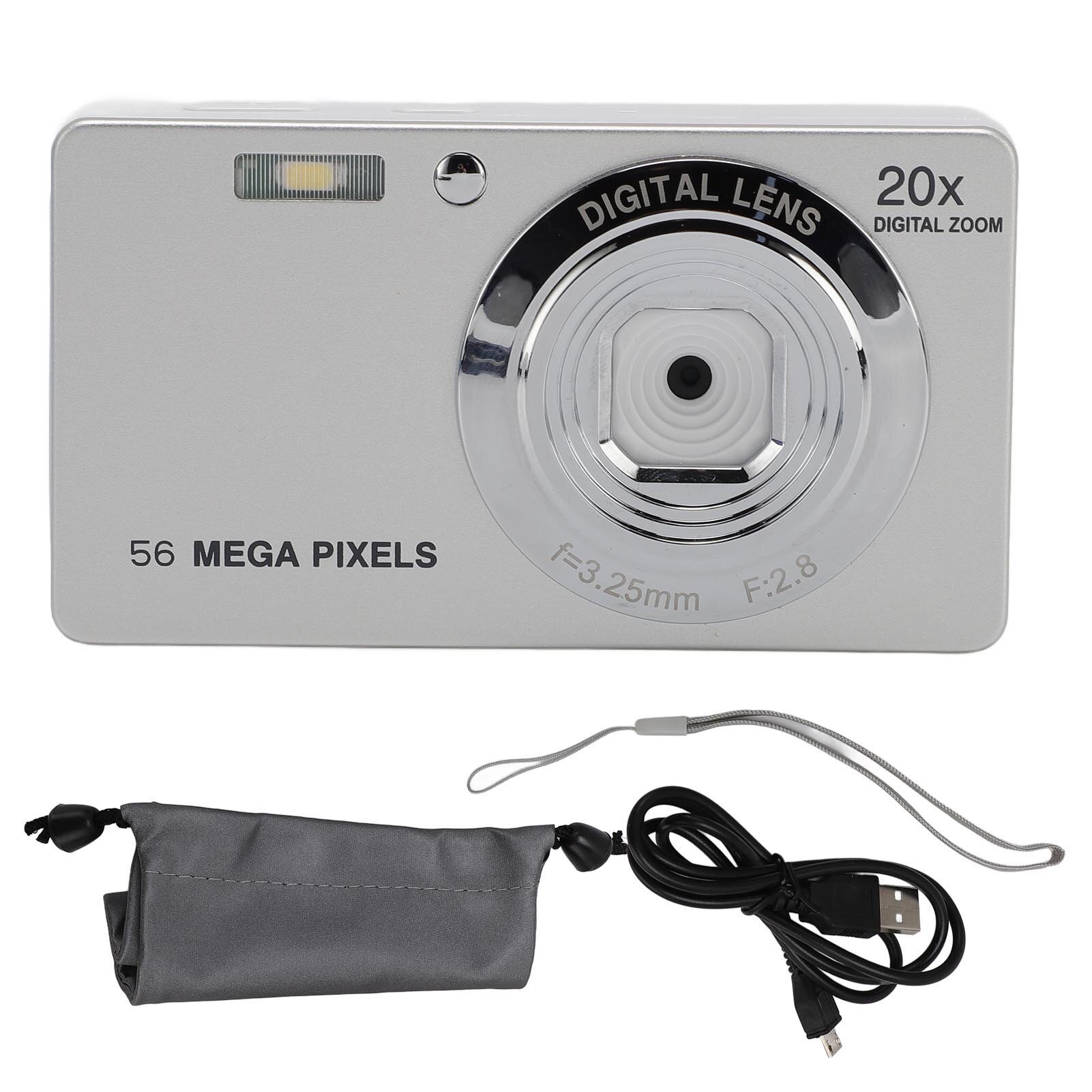 4K 56MP Digital Camera Autofocus Compact Point and Shoot Camera with 20X Digital Zoom 2.7in LCD Color Screen for Travel Photography 32G