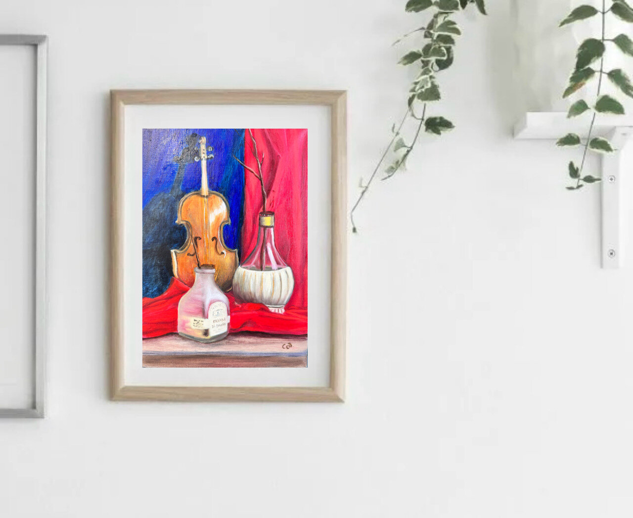 Картина маслом ручной работы: Натюрморт со скрипкой, на холсте с подрамником для интерьера дома, размер 25х35 см
