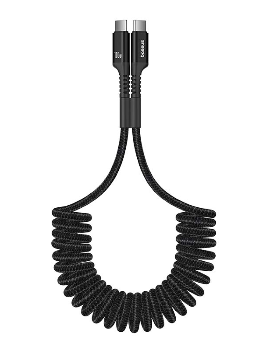 Кабель для быстрой зарядки BASEUS Flexible Coil Cord, E-Marker Chip Type-C to Type-C, 100W, 1 м, Черный