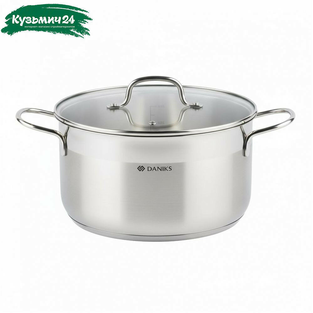 Кастрюля Daniks GS-01363-24CA Нолан, нержавеющая сталь, крышка стекло, индукция, 6.1 л