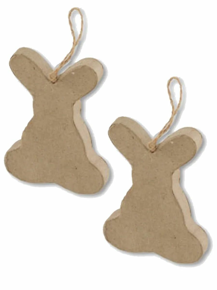 Заготовка для декорирования "Зайка" папье-маше (2 шт, 7.5x10x1.3 см.)