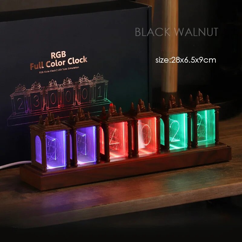 RGB Цифровые часы Nixie Tube с деревянным корпусом Wood