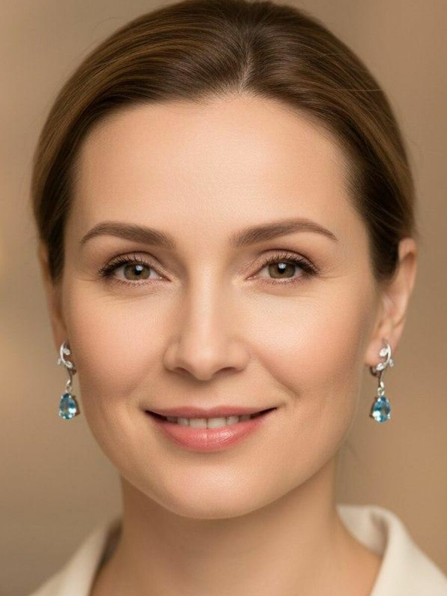 Серьги, серебро, 925 проба, родирование, Лондон топаз, топаз, фианит