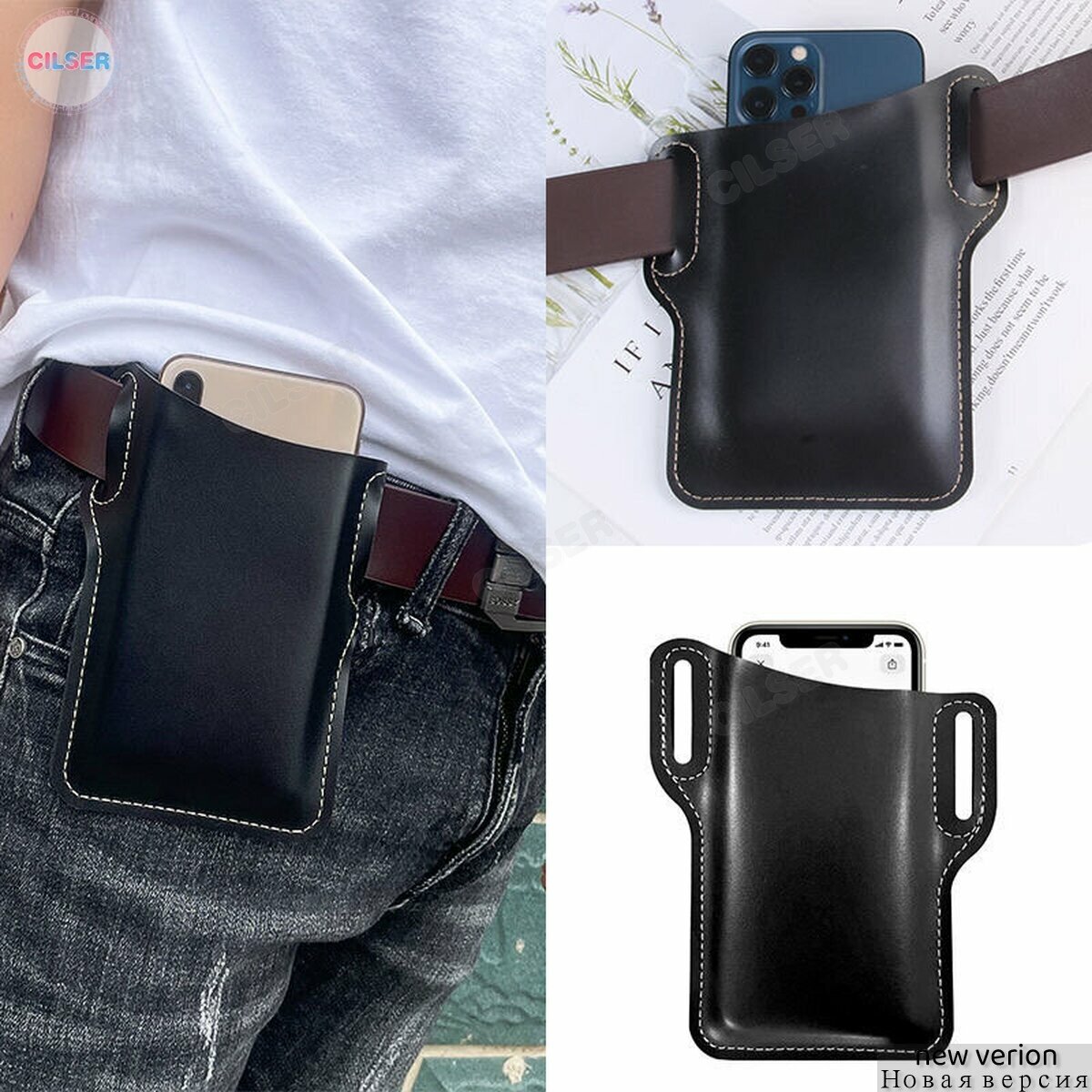 Универсальный чехол-кобура из натуральной кожи, Ручная работа, Под телефон 5,0"-6,7", размером до 180*112*15 мм, L