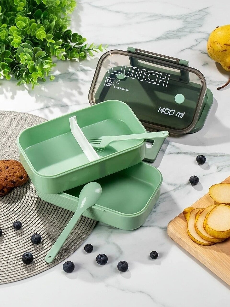 Контейнер ланч-бокс пластик, 1,4 л 19*11,5*10,5 см, в ассортименте, круглый, Y4-7826