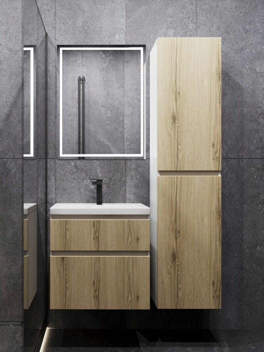 Шкаф пенал в ванную комнату, Fauraplus Оливия 40 подвесной фасад дуб эльвезия